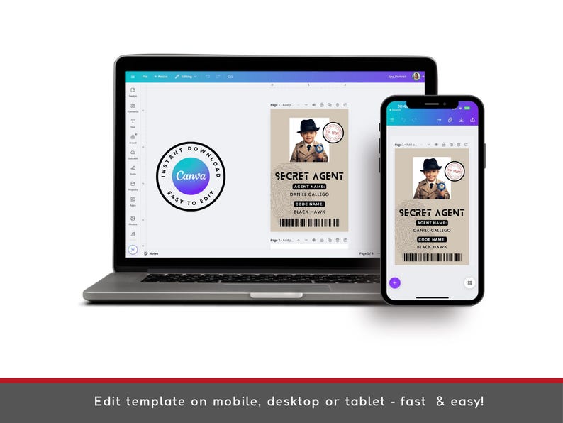 Printable Secret Agent ID Spy Name Badge | Detective Pretend Play - Etsy