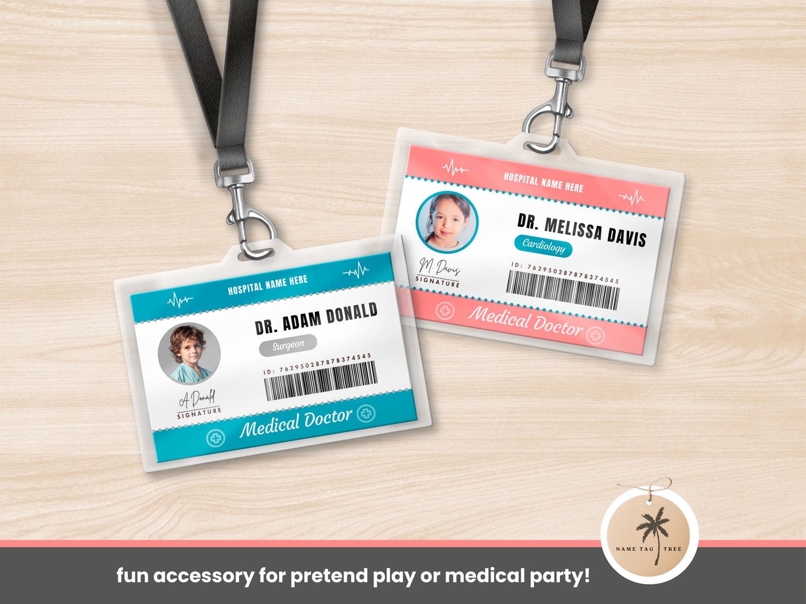 Kids Doctor Name Badge, Pretend Play ID Card Printable, Nurse Name ...
