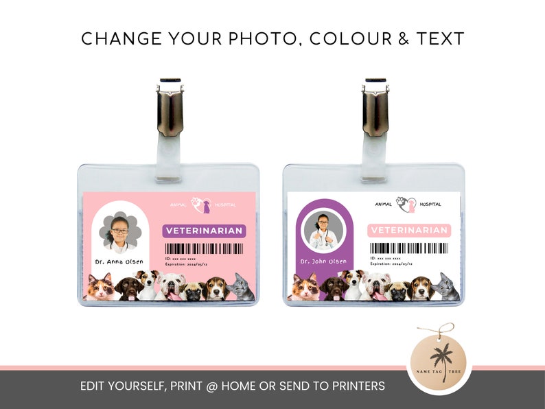 Pink Veterinarian ID Badge Template Vet Pretend Play Printables ...