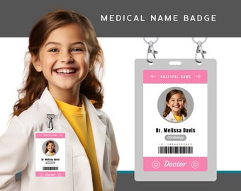 Kids Doctor Name Badge, Pretend Play ID Card Printable, Nurse Name ...