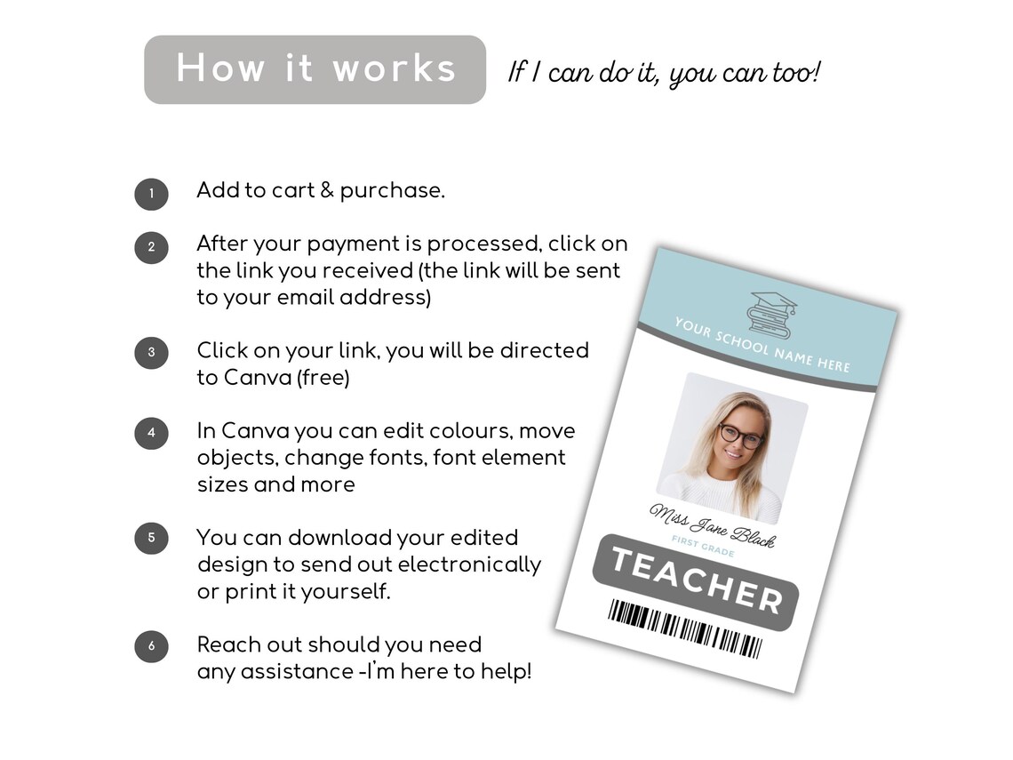 Customizable Teacher ID Card Template | School Name Badge - Etsy