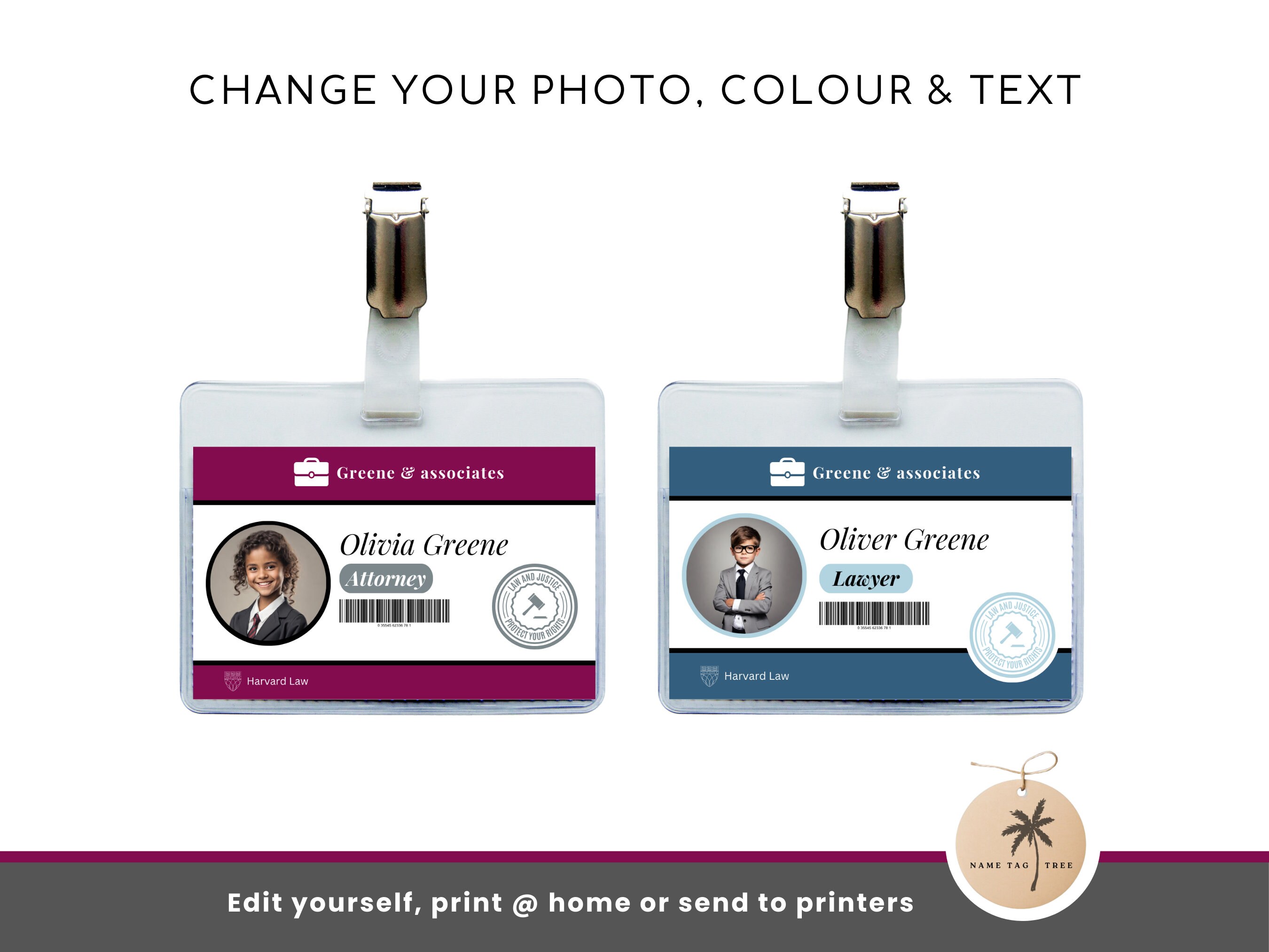 Attorney Name Badge for Kids: Printable and Editable Court Staff ID for ...
