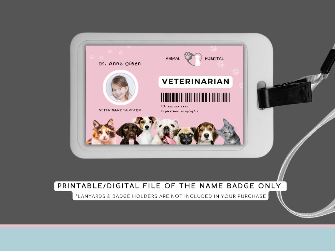 Customizable Vet Name Badge Veterinarian ID Card for Kids Pretend Play ...