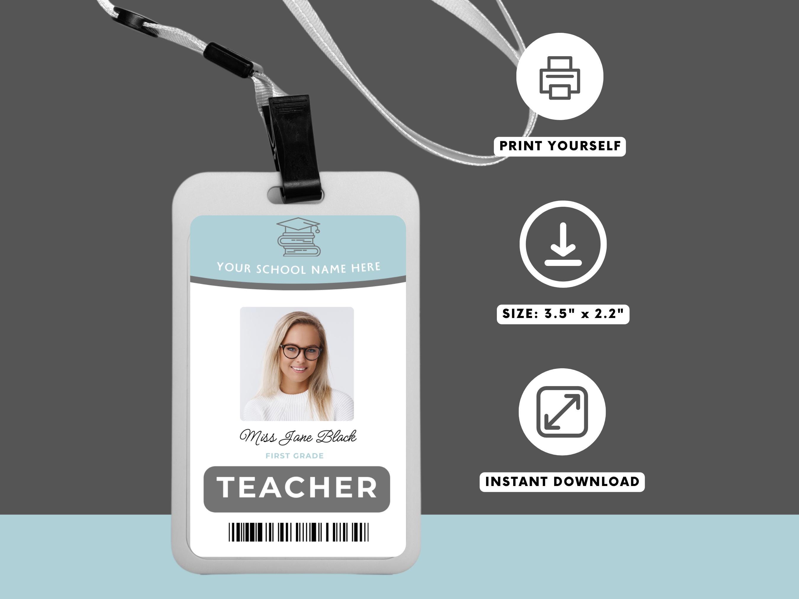 Customizable Teacher ID Card Template | School Name Badge - Etsy