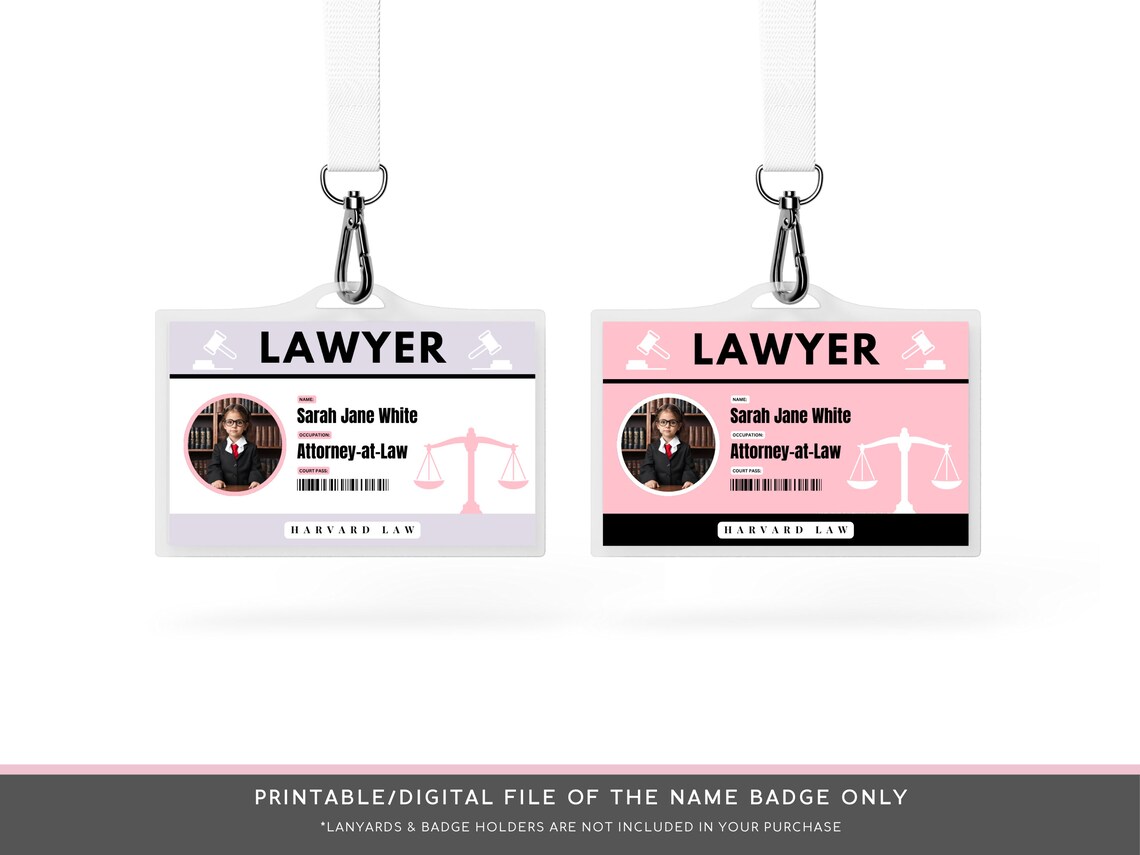 Kids Lawyer ID Badge Printable Editable Court Staff ID Pretend Play ...