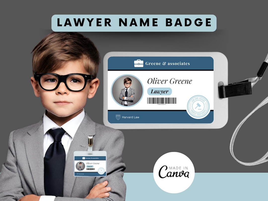 Attorney Name Badge for Kids: Printable and Editable Court Staff ID for ...