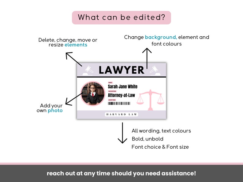 Kids Lawyer ID Badge Printable Editable Court Staff ID Pretend Play ...