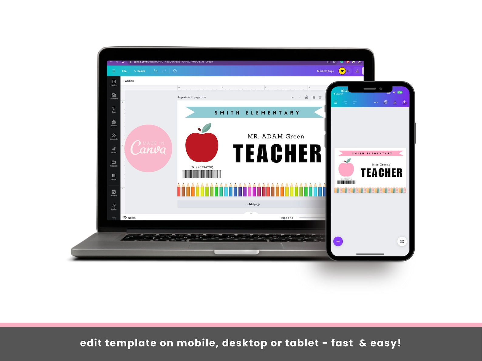 Printable Teacher Name Badge Template | Customizable School Badge - Etsy