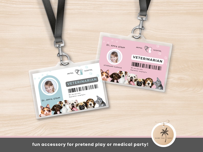 Kids Vet Name Badge | Veterinarian Pretend Play Custom ID Card - Etsy