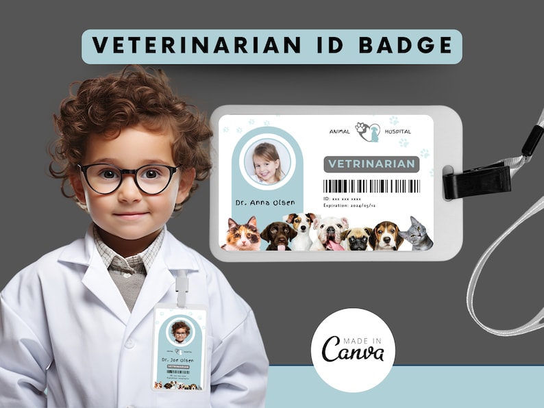 Customizable Vet Name Badge - Veterinarian ID Card for Kids Pretend ...