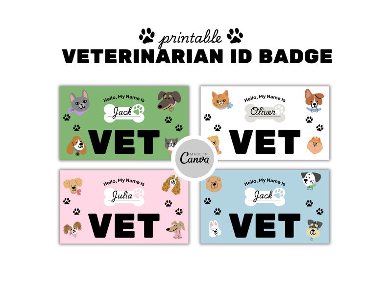Printable Pet Vet Dress Up: Veterinarian Name Tags - Etsy