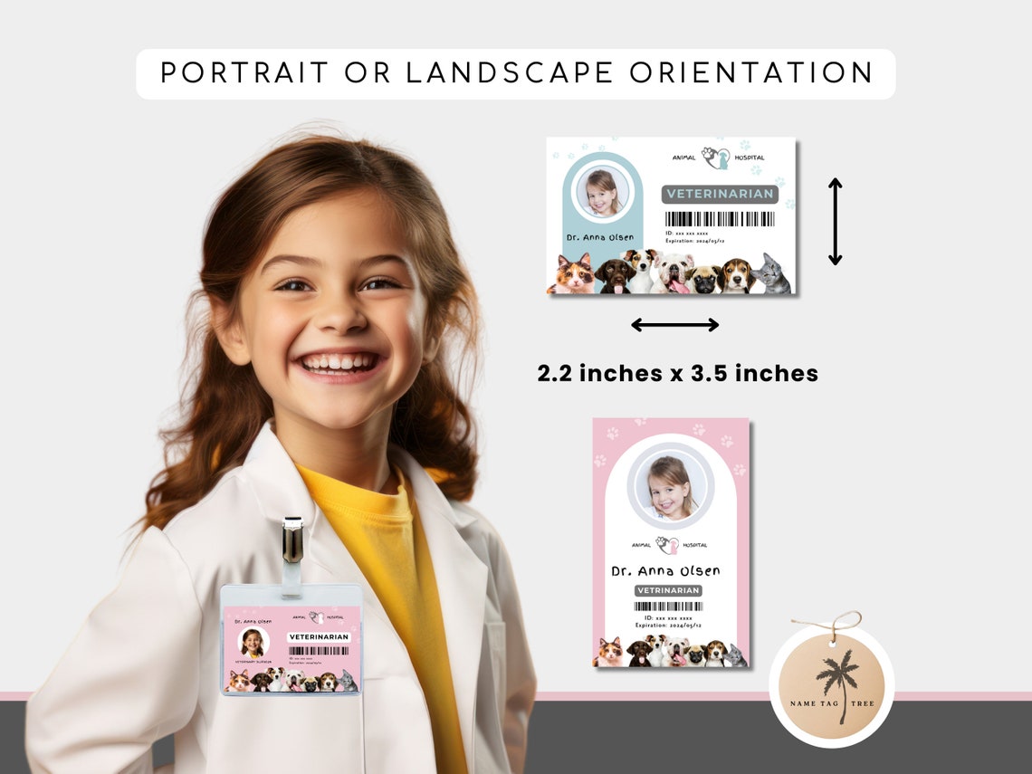 Customizable Vet Name Badge - Veterinarian ID Card for Kids Pretend ...