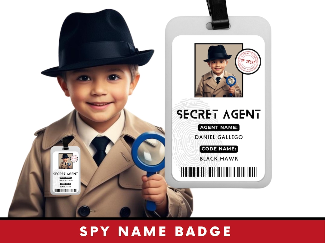 Printable Secret Agent ID Spy Name Badge | Detective Pretend Play - Etsy