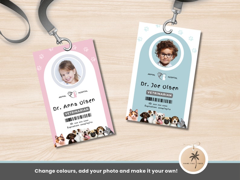 Kids Vet Name Badge | Veterinarian Pretend Play Custom ID Card - Etsy