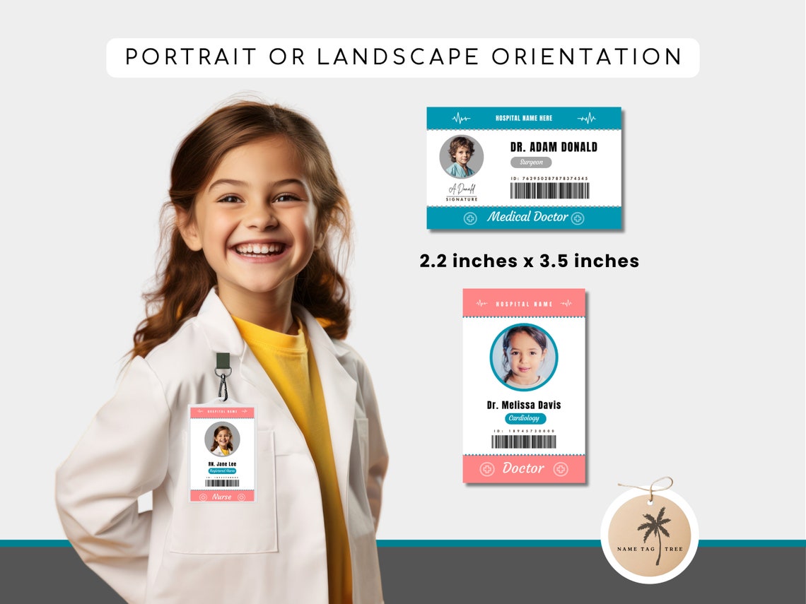Kids Doctor Name Badge, Pretend Play ID Card Printable, Nurse Name ...