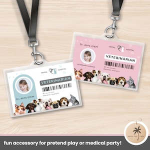 Customizable Vet Name Badge - Veterinarian ID Card for Kids Pretend ...