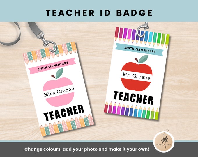 Printable Teacher ID Name Badge Template School Halloween Costume Kids ...