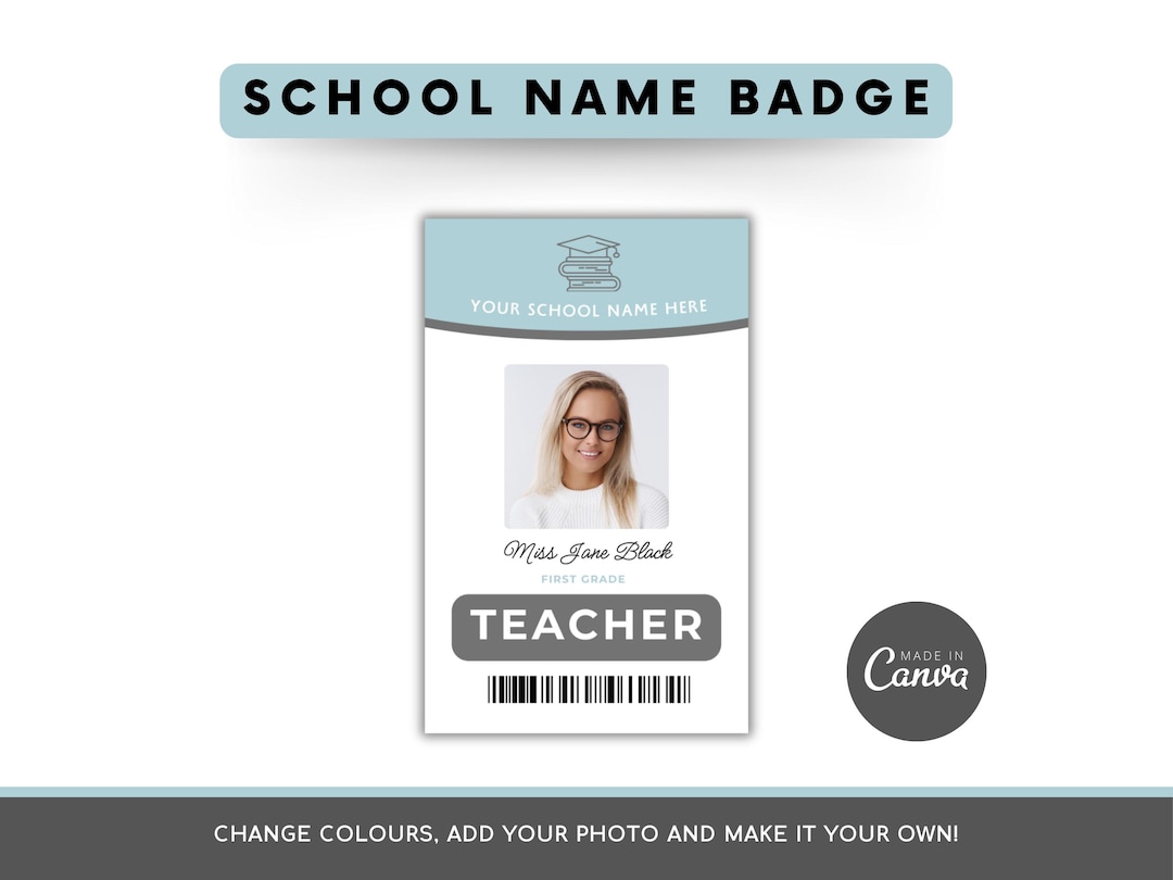 Customizable Teacher ID Card Template | School Name Badge - Etsy