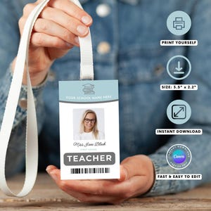 Customizable Teacher ID Card Template | School Name Badge - Etsy