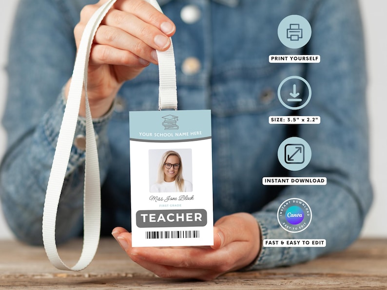 Editable Teacher Name Tag Template | School ID Badge Canva Template ...