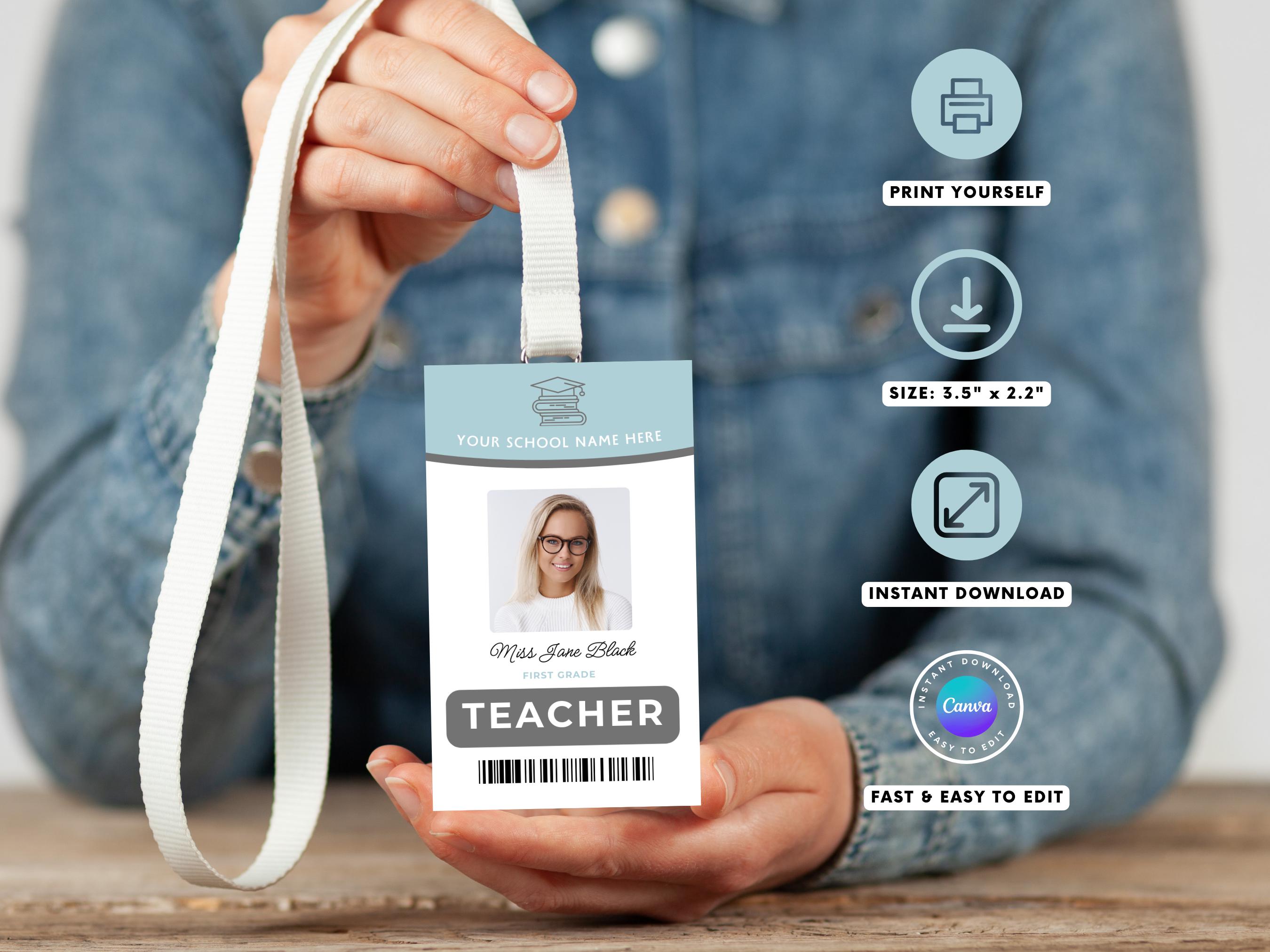 Customizable Teacher ID Card Template | School Name Badge - Etsy