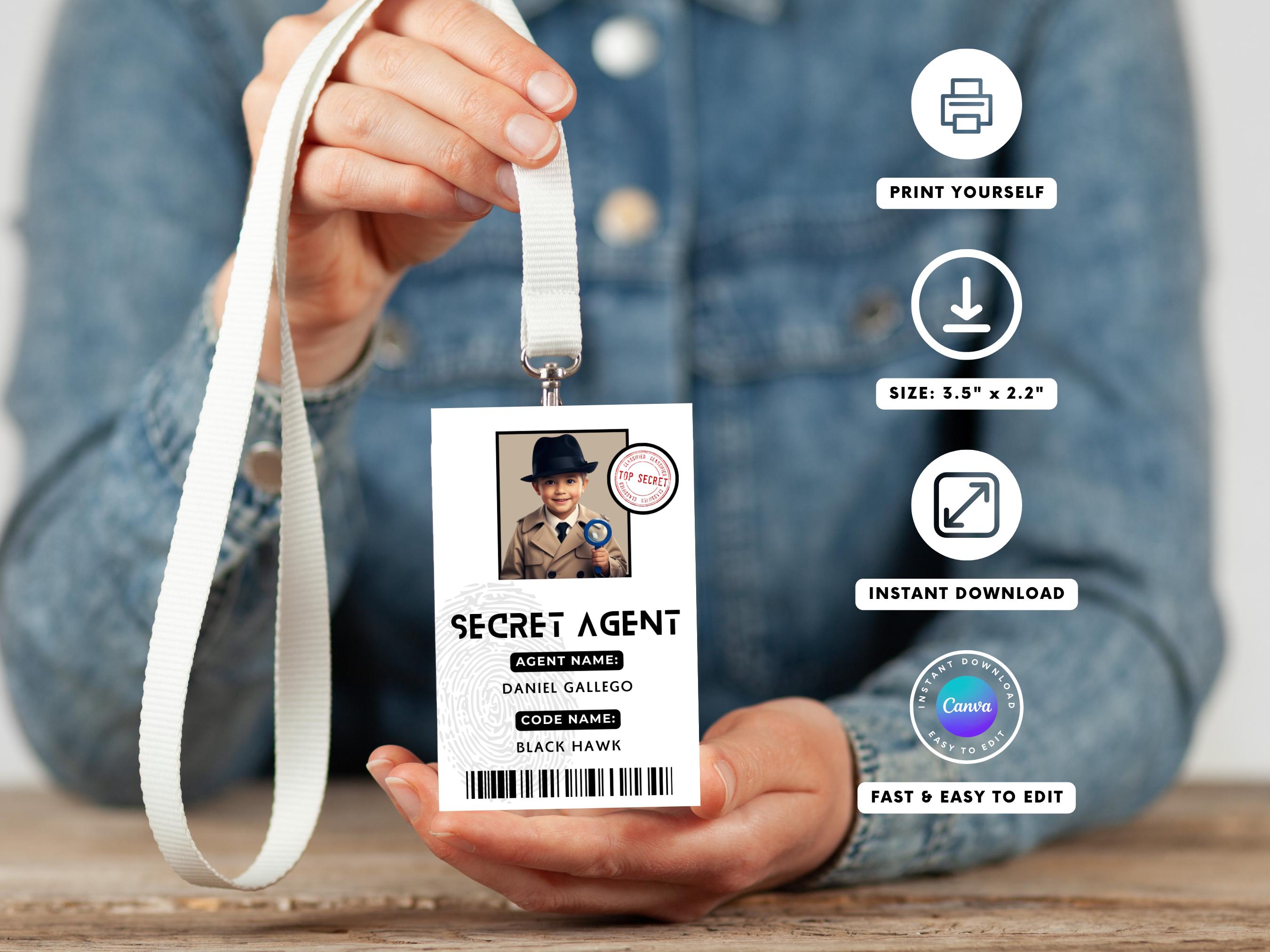 Printable Secret Agent ID Spy Name Badge | Detective Pretend Play - Etsy