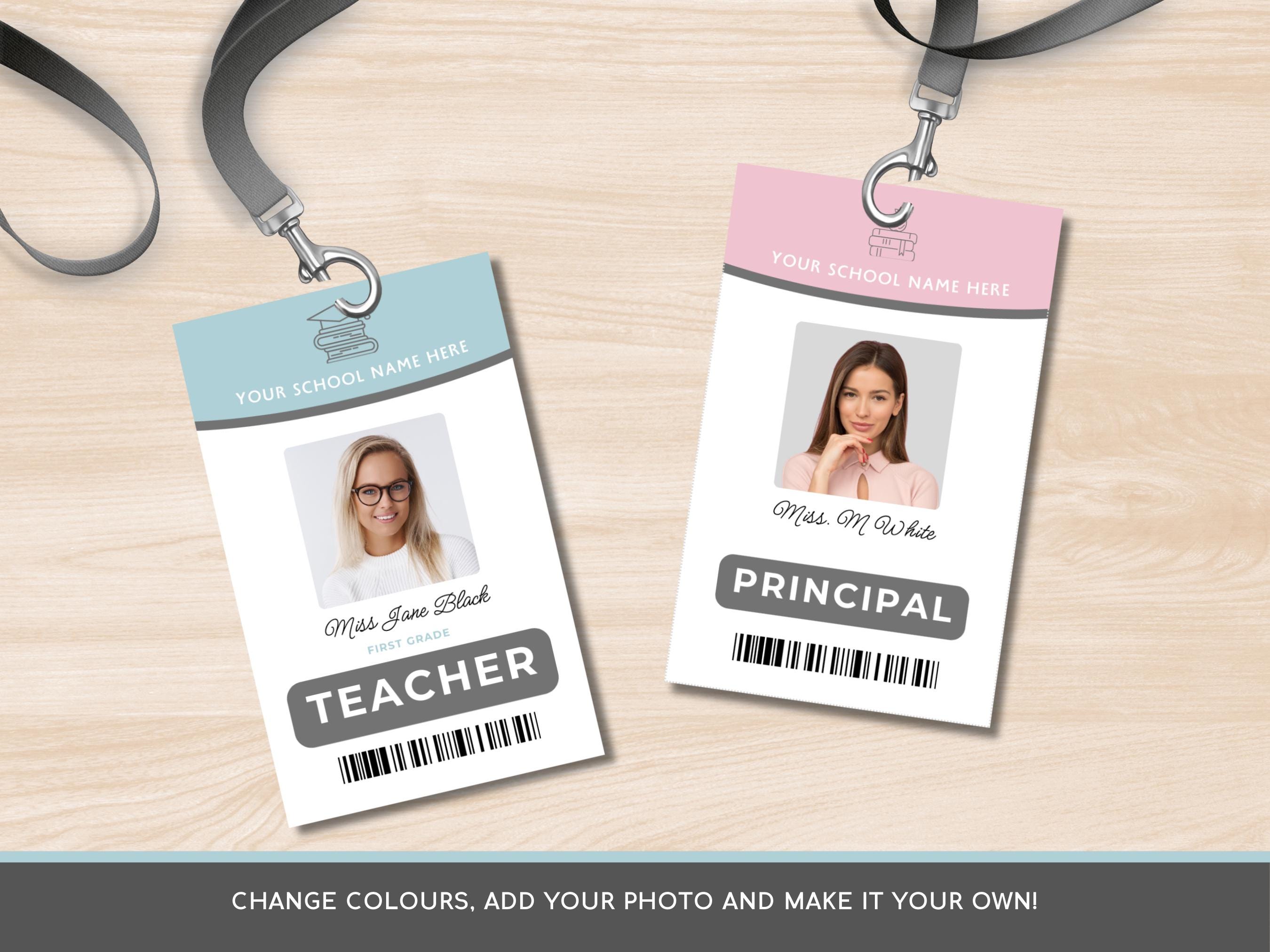 Customizable Teacher ID Card Template | School Name Badge - Etsy