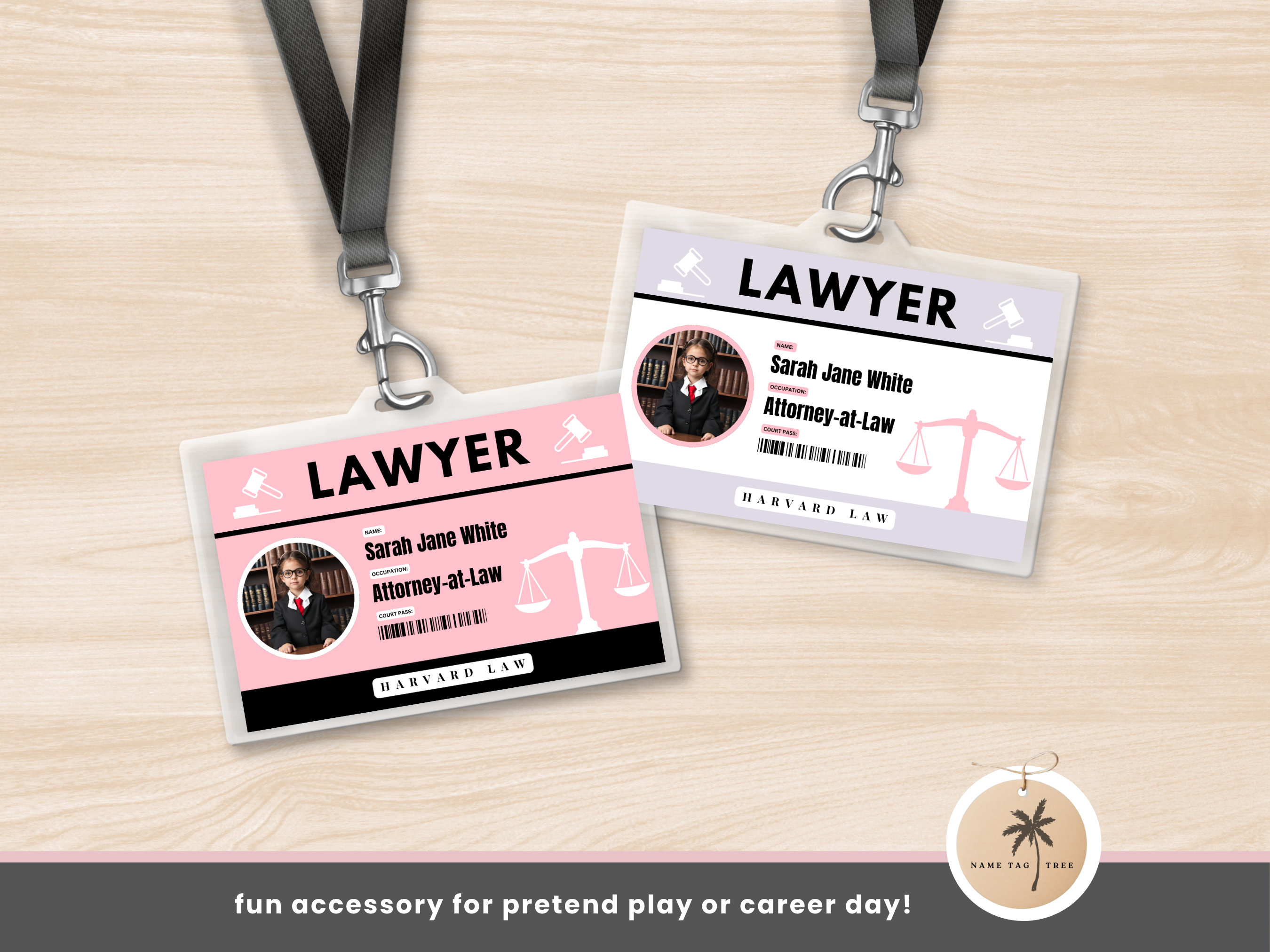 Kids Lawyer ID Badge Printable Editable Court Staff ID Pretend Play ...