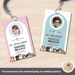 Customizable Vet Name Badge - Veterinarian ID Card for Kids Pretend ...