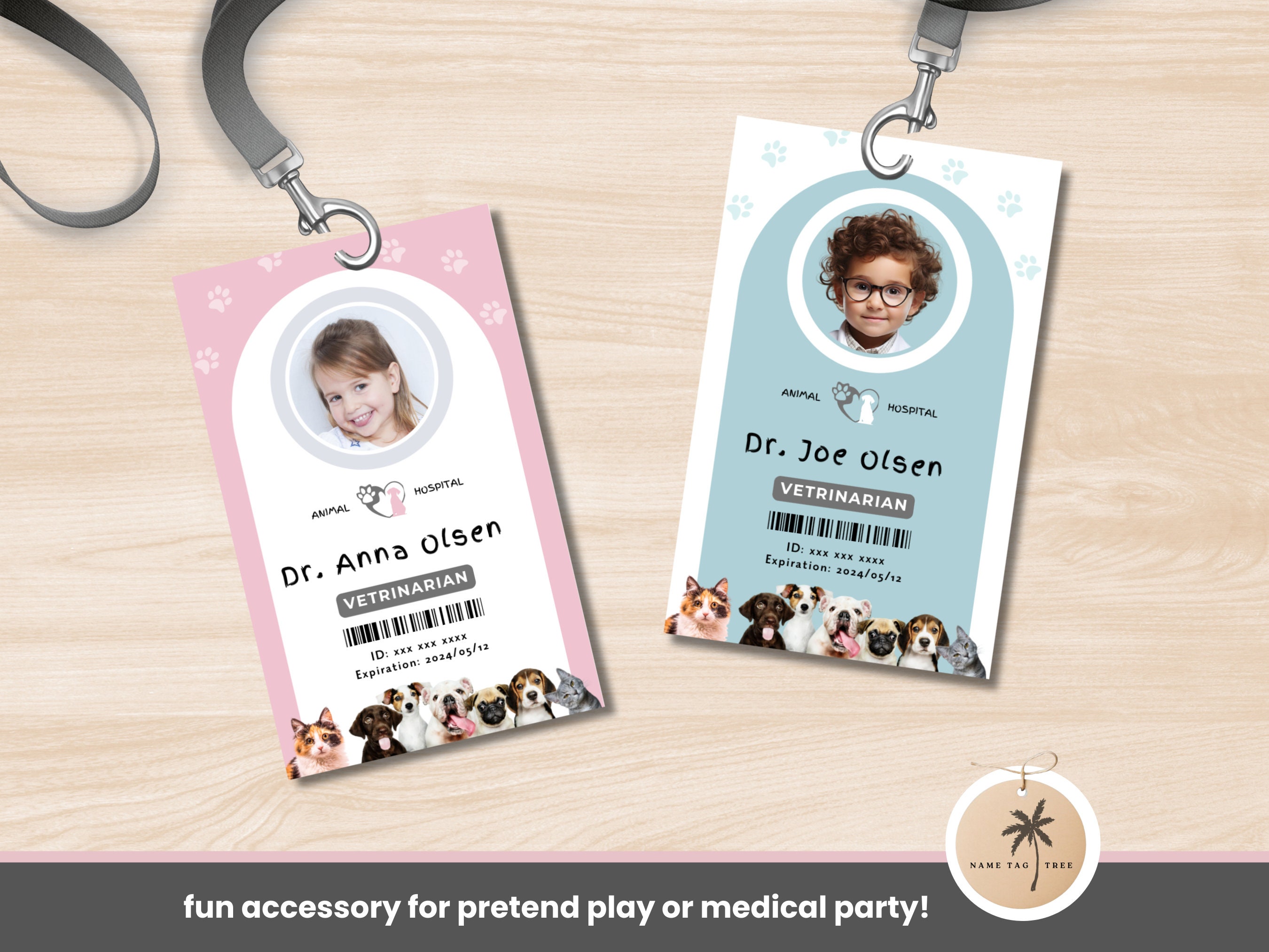 Customizable Vet Name Badge - Veterinarian ID Card for Kids Pretend ...