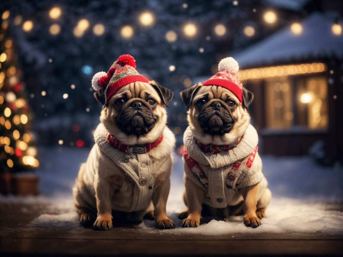 Snowy Serenity: festive Pugs in Christmas Snow Digital Download Art - Etsy