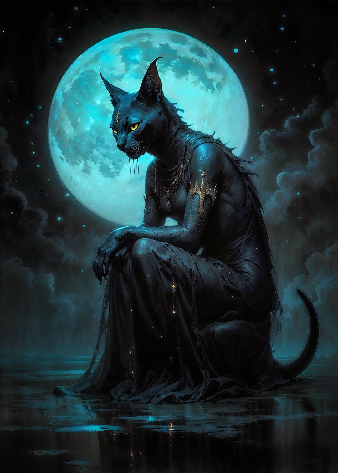 Bastet Goddess, Fantasy Illustration, Instant Download Printable Home ...