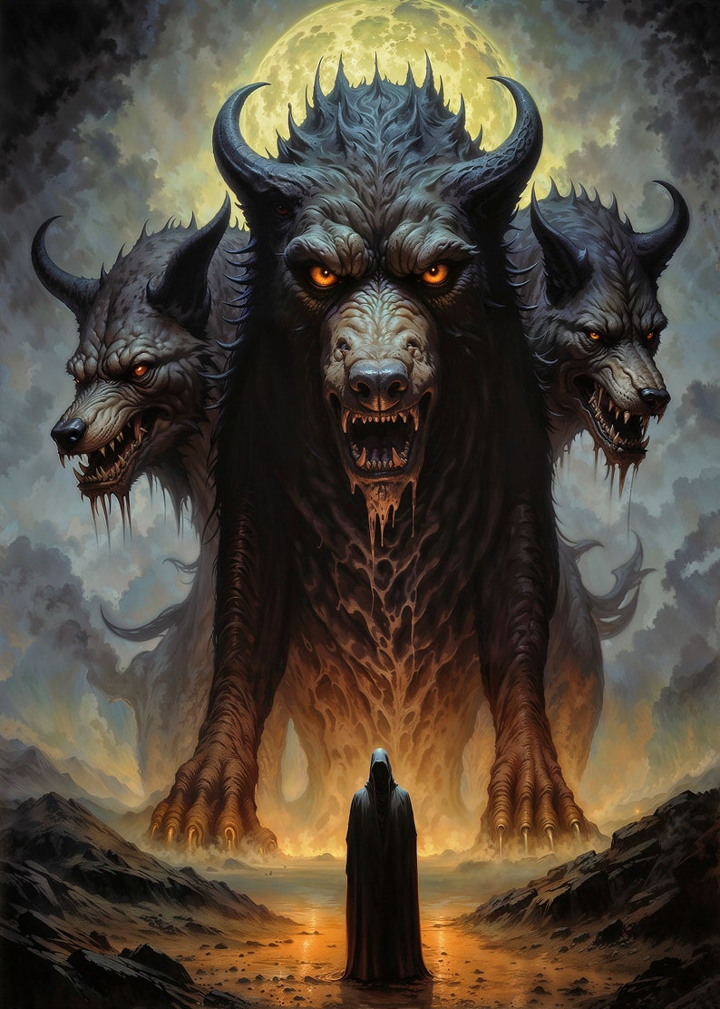 Cerberus, the Three Headed Dog of Greek Mythology, Dark Fantasy ...