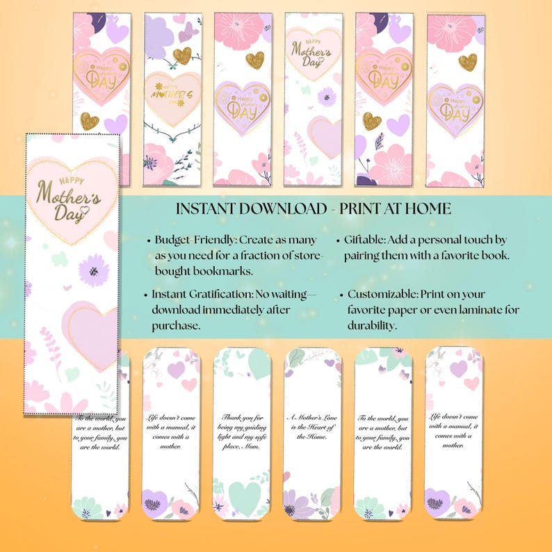 Printable Floral Mother’s Day Bookmarks With Heartfelt Quotes – Digital ...