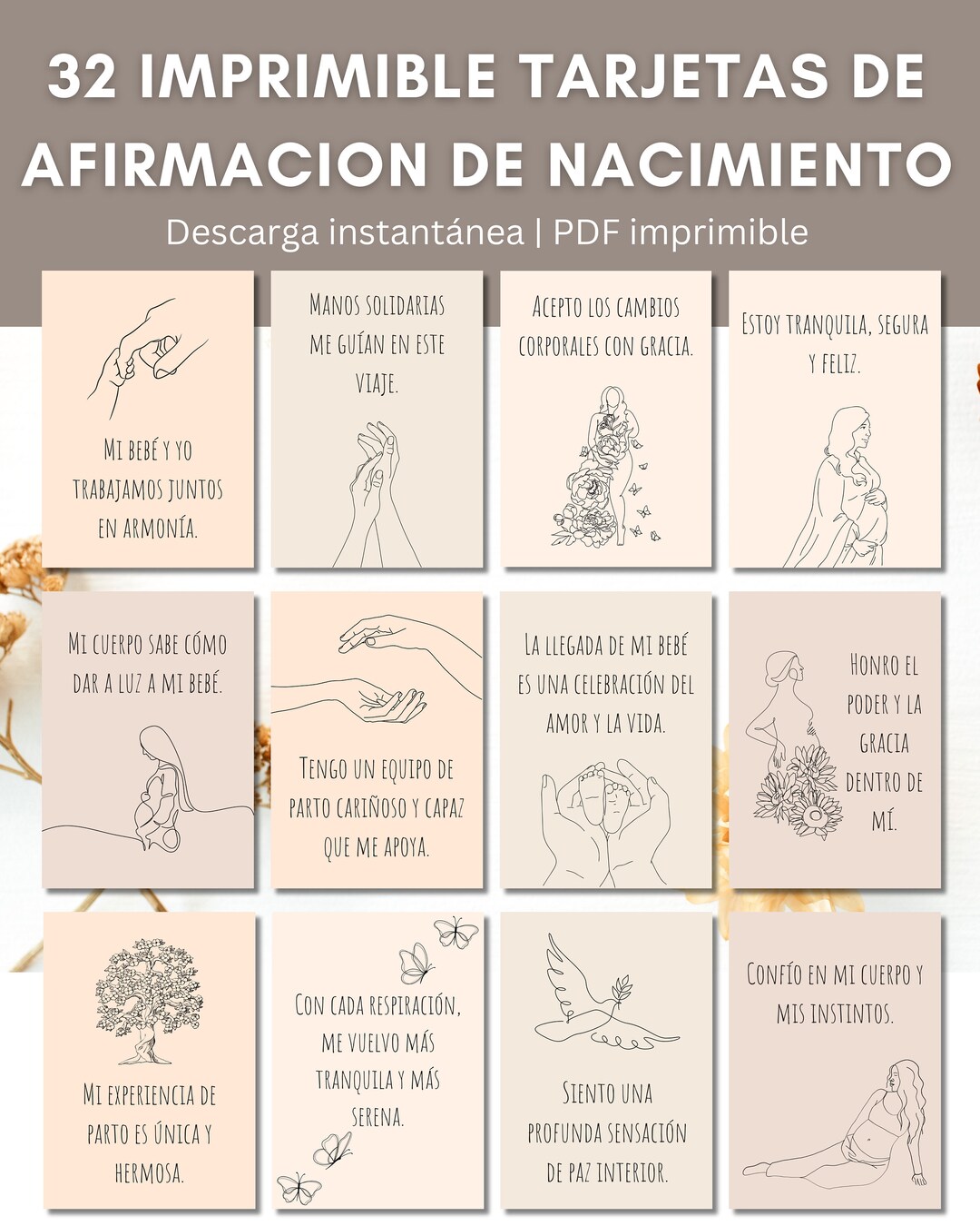 SPANISH 32 Birth Affirmation Printable Cards, Digital Download, Citas ...