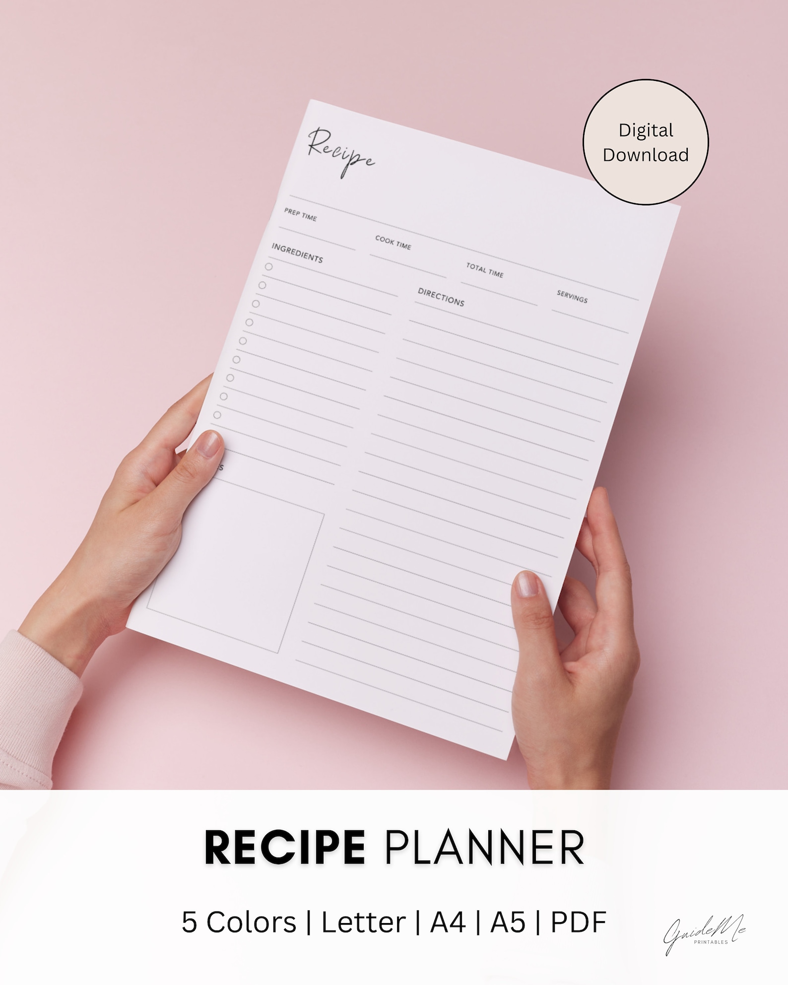 Recipe Planner Printable Template, Recipe Book, Recipe Card, Cook Book ...