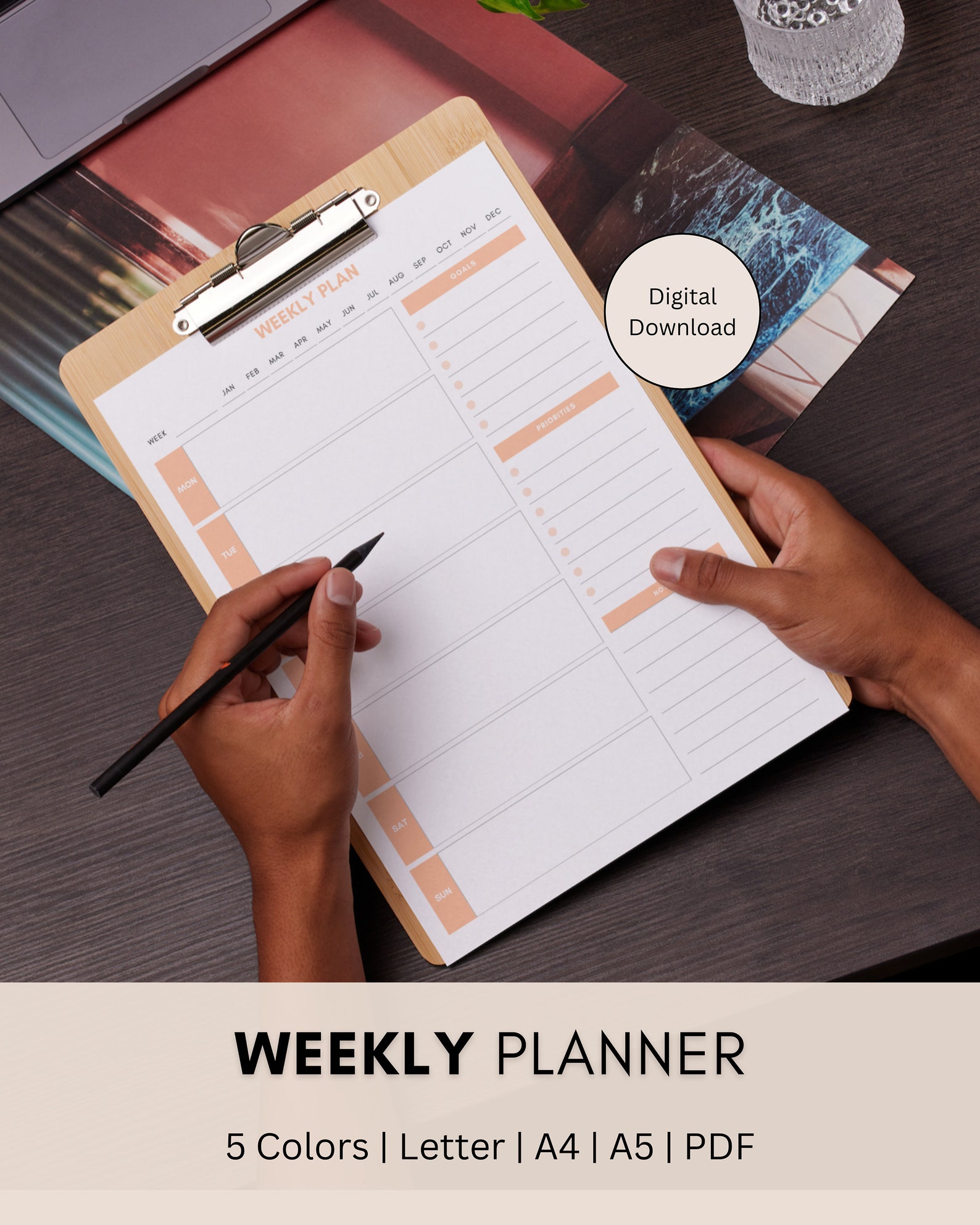 Weekly Planner, Minimalist Weekly Overview, Week at a Glance, Goal ...