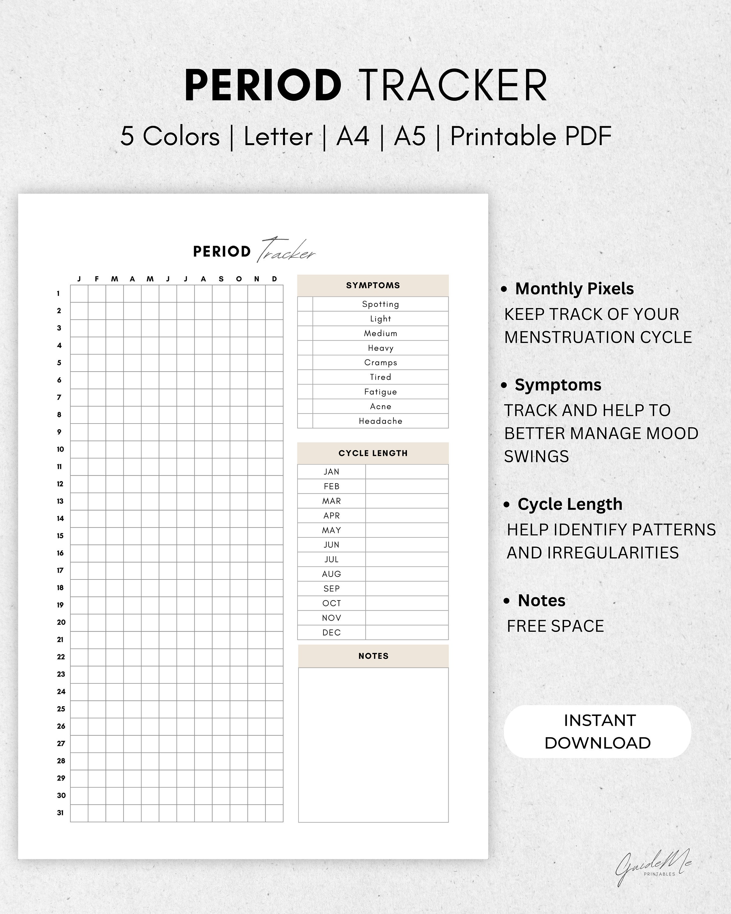 Printable Period Tracker, Symptom Tracker, Period Journal, Yearly ...