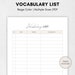 Vocabulary List Worksheet Printable, Planner Inserts, Vocabulary List ...