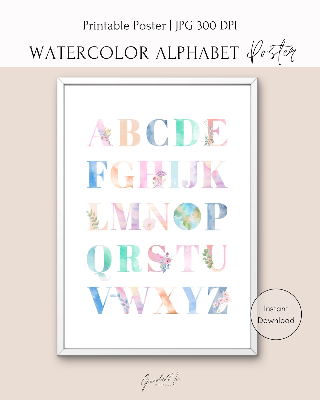 Alphabet Poster Watercolor Floral Style, ABC Poster, Homeschool Decor ...