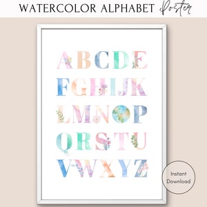 Alphabet Poster Watercolor Floral Style, ABC Poster, Educational Poster ...