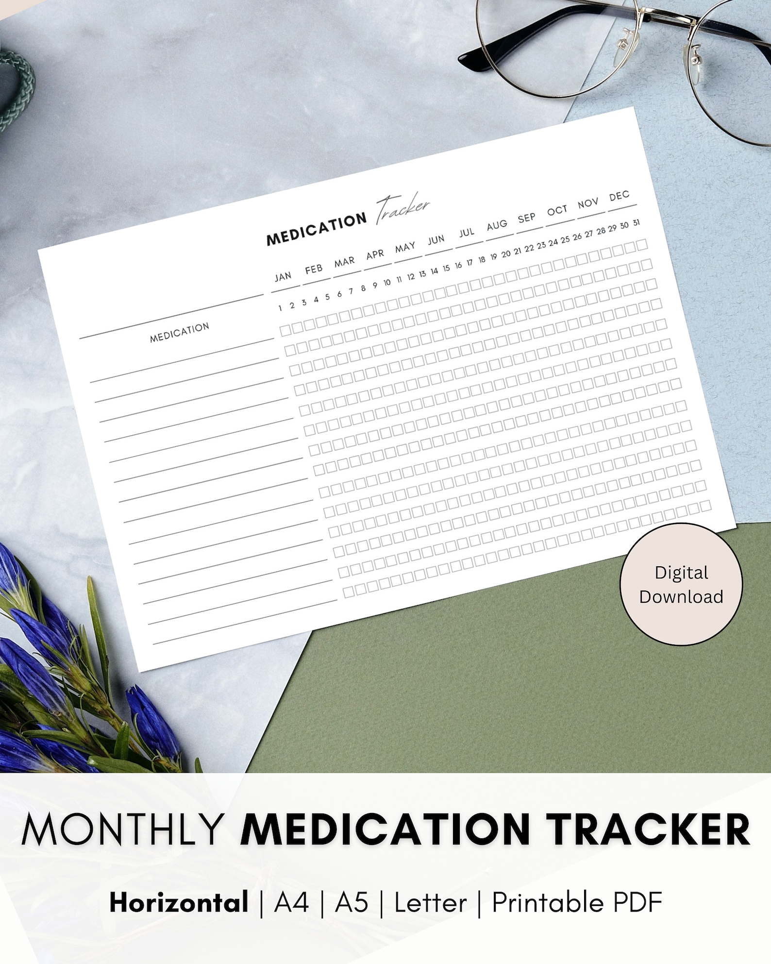 Monthly Medication Tracker Printable: A4, A5, Letter (PDF) - Etsy