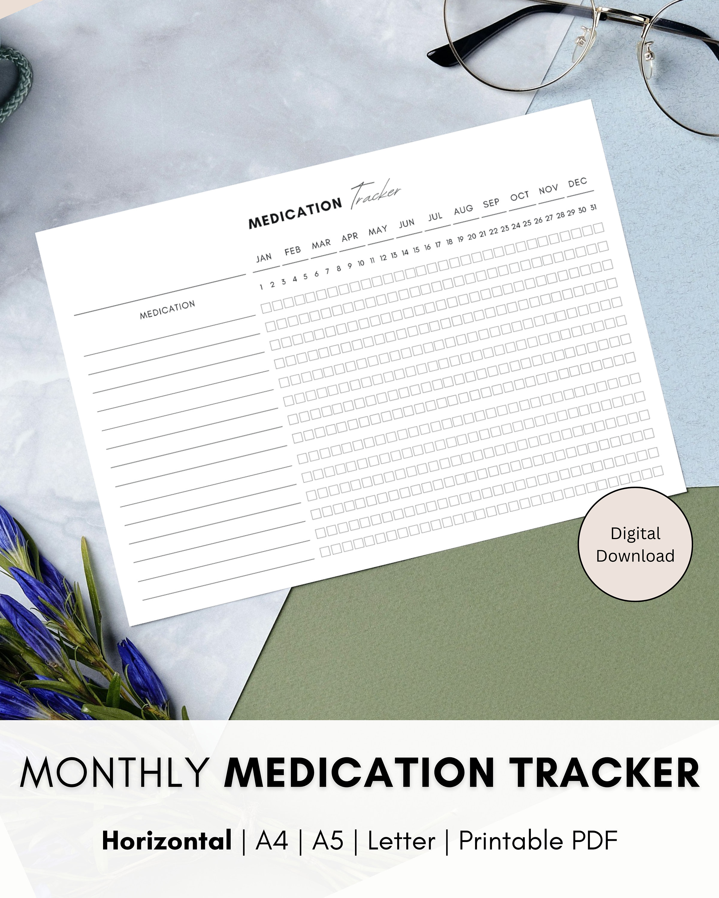 Monthly Medication Tracker Printable: A4, A5, Letter (PDF) - Etsy