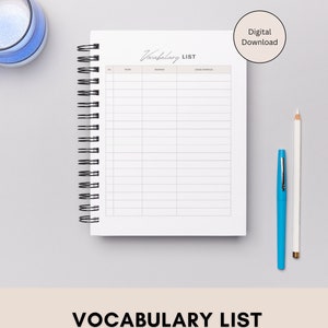 Vocabulary List Worksheet Printable, Planner Inserts, Vocabulary List ...
