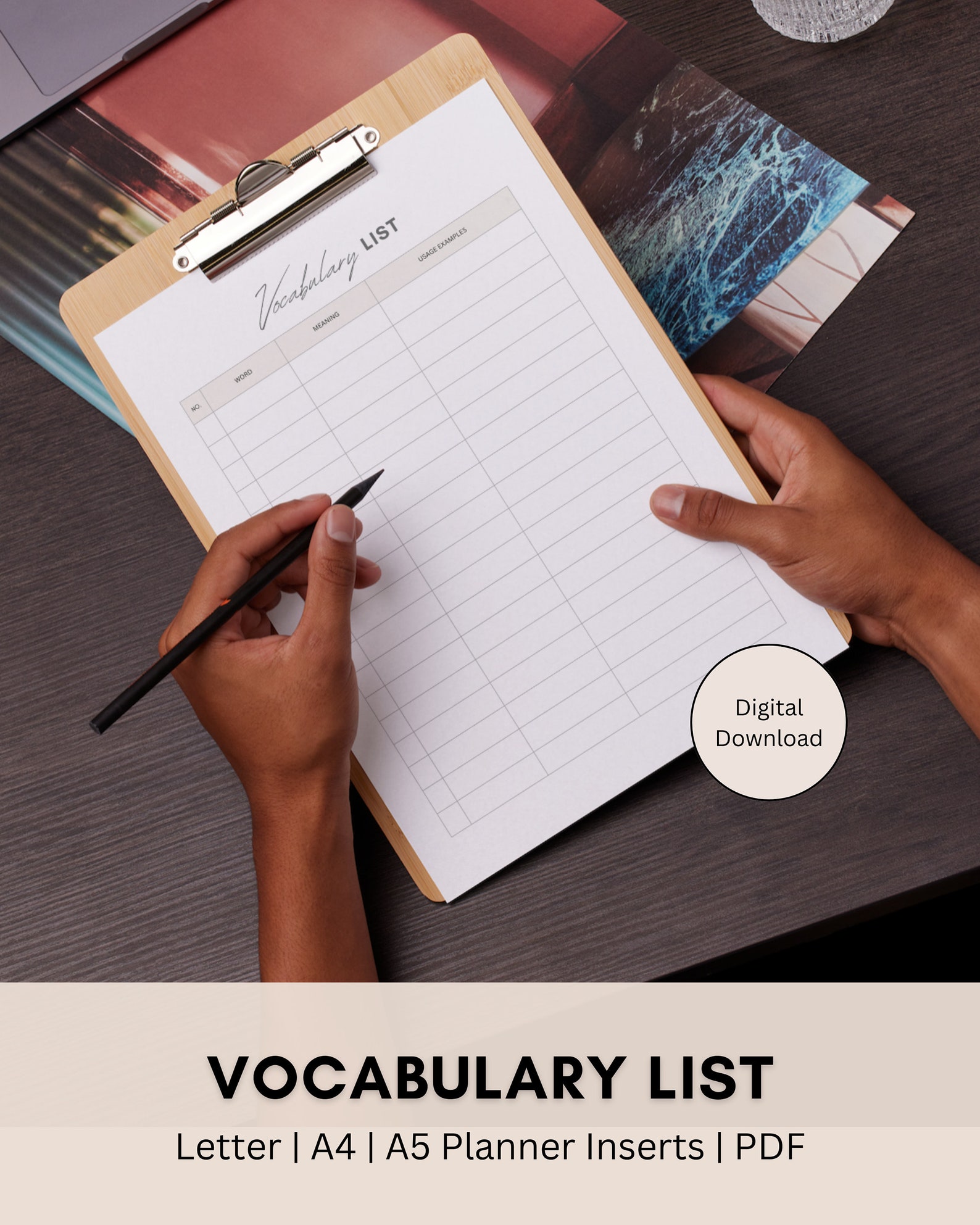 Vocabulary List Worksheet Printable, Planner Inserts, Vocabulary List Worksheet Workbook ...