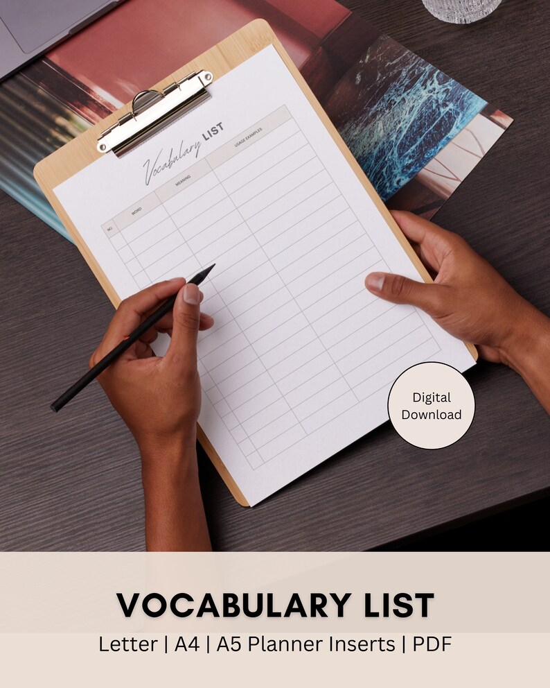 Vocabulary List Worksheet Printable, Planner Inserts, Vocabulary List ...