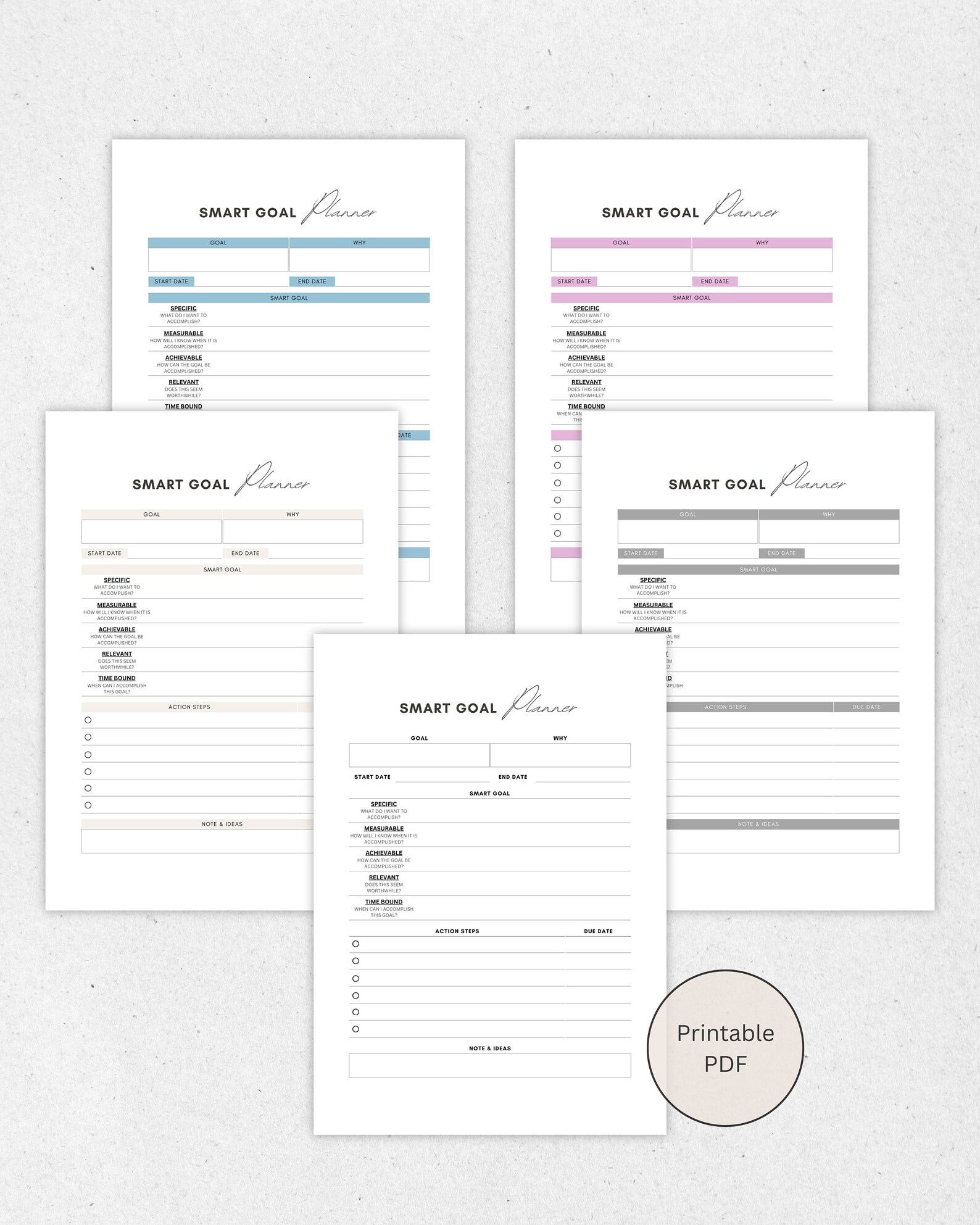 SMART Goals Planner Printable: Productivity Goal Setting (A4, A5 ...