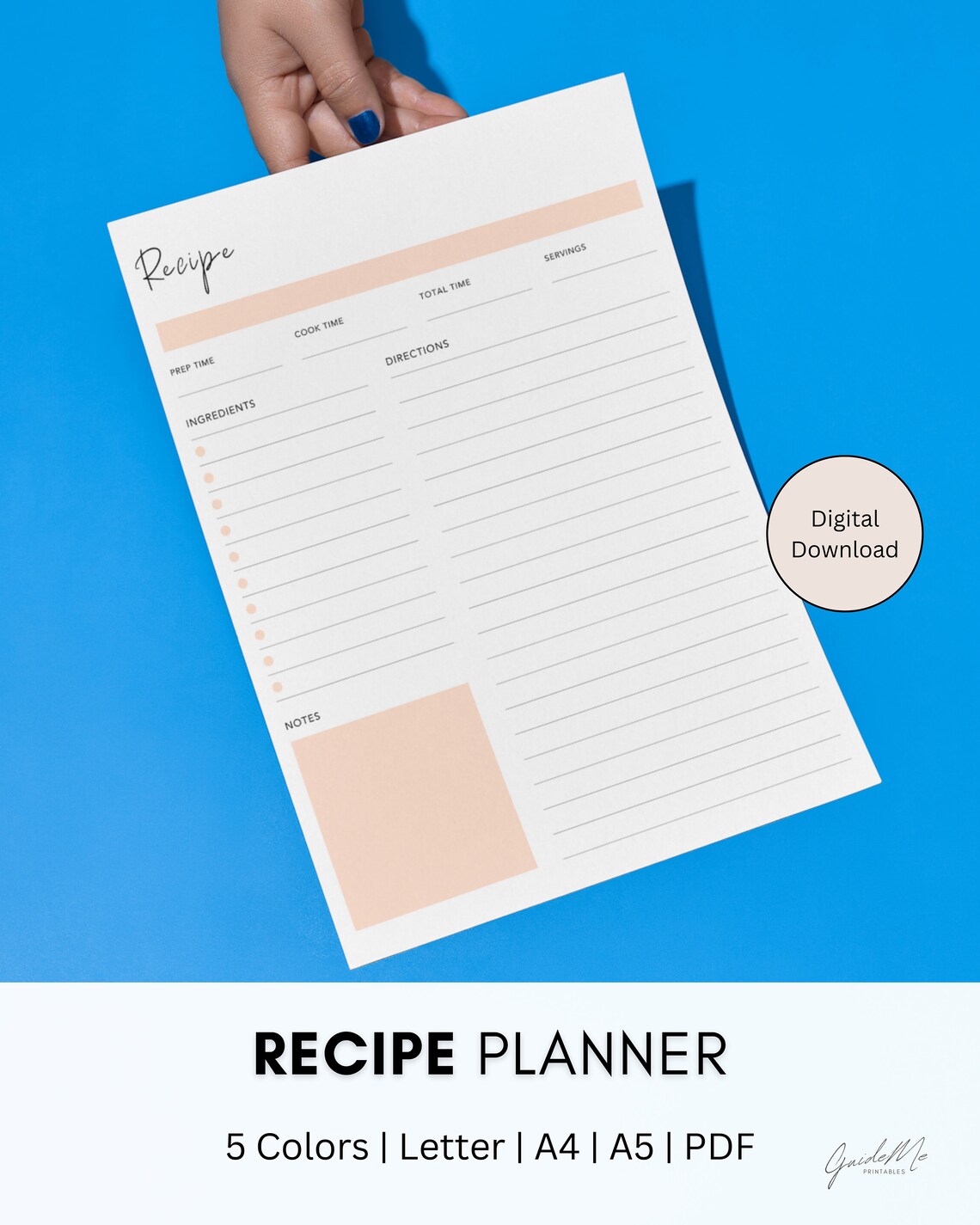 Recipe Planner Printable Template, Recipe Book, Recipe Card, Cook Book ...
