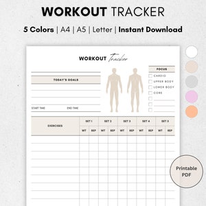 Workout Tracker: Daily Exercise Planner (printable PDF) - Etsy