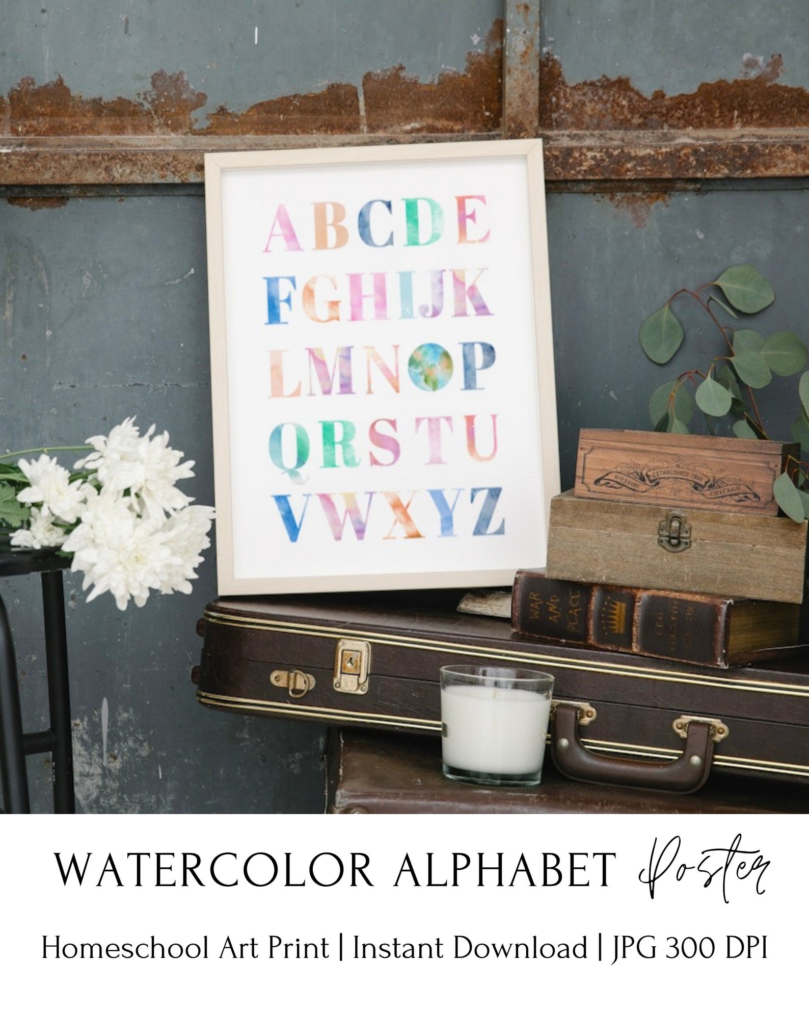 Alphabet Poster Watercolor Floral Style, ABC Poster, Educational Poster ...